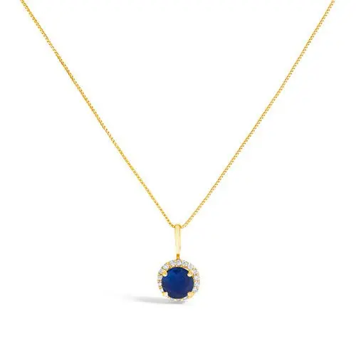 HAUS OF BRILLIANCE 10k Gold Gemstone And Diamond Accent Halo Pendant Necklace - Yellow | Blue Sapphire